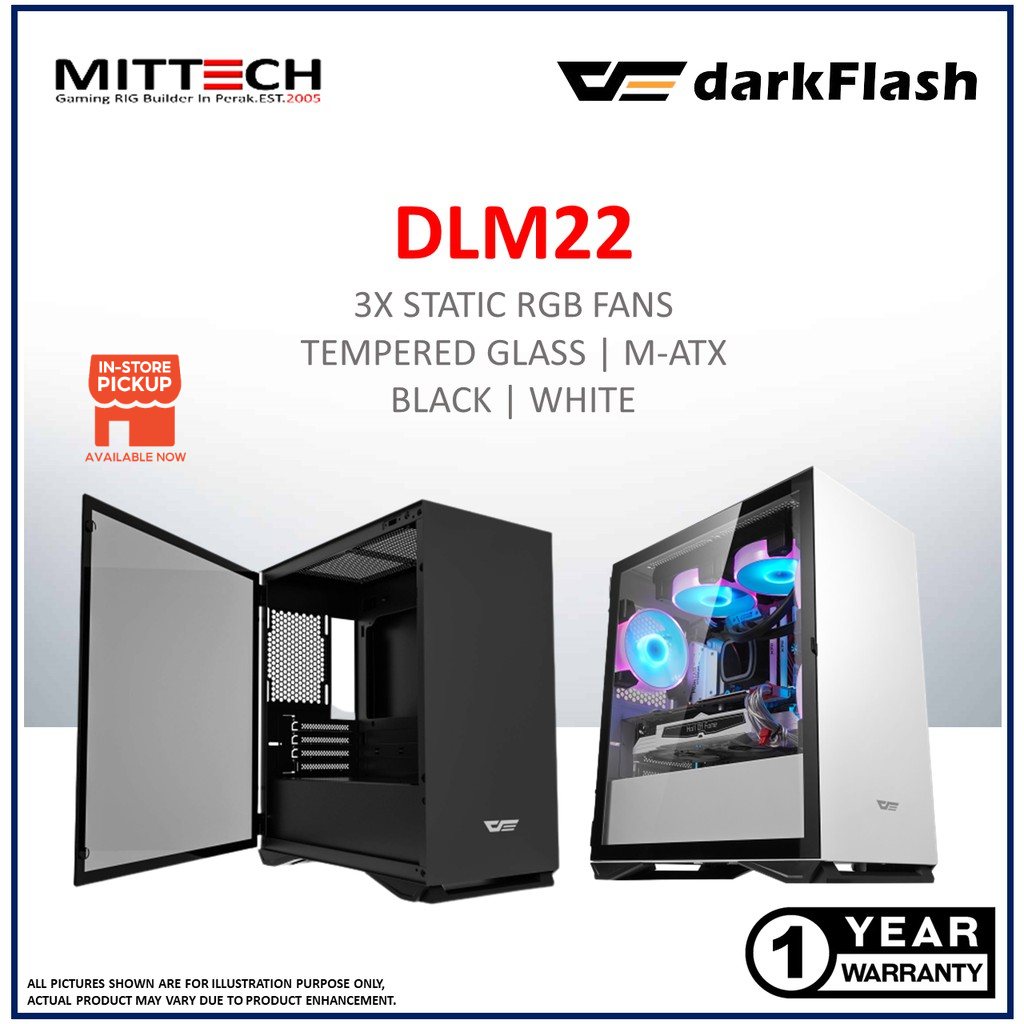 Aigo DarkFlash DLM22 M-ATX Gaming Case- Black | White | Hinged Tempered ...