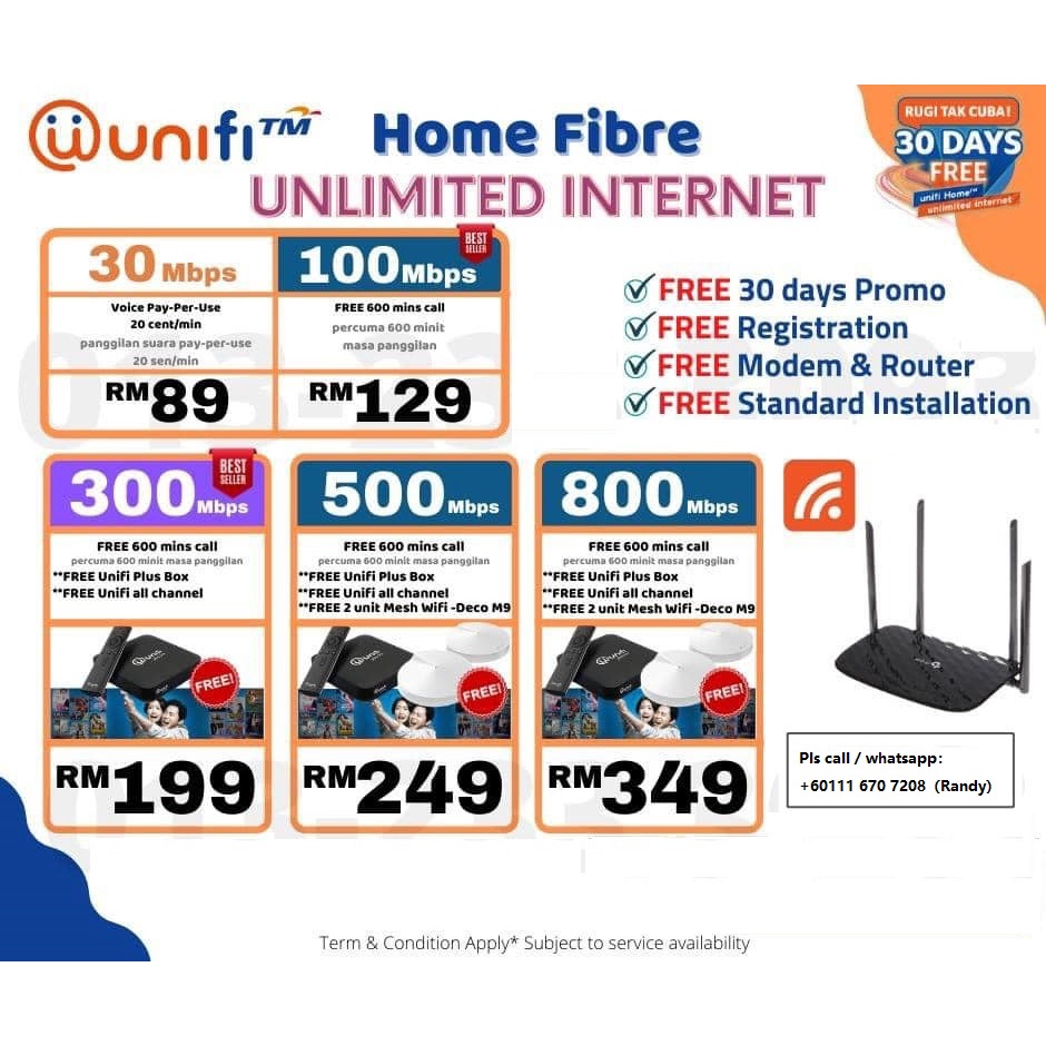 UNIFI Home Fibre 30 to 800Mbps Unlimited Data Free 60days | Shopee Malaysia