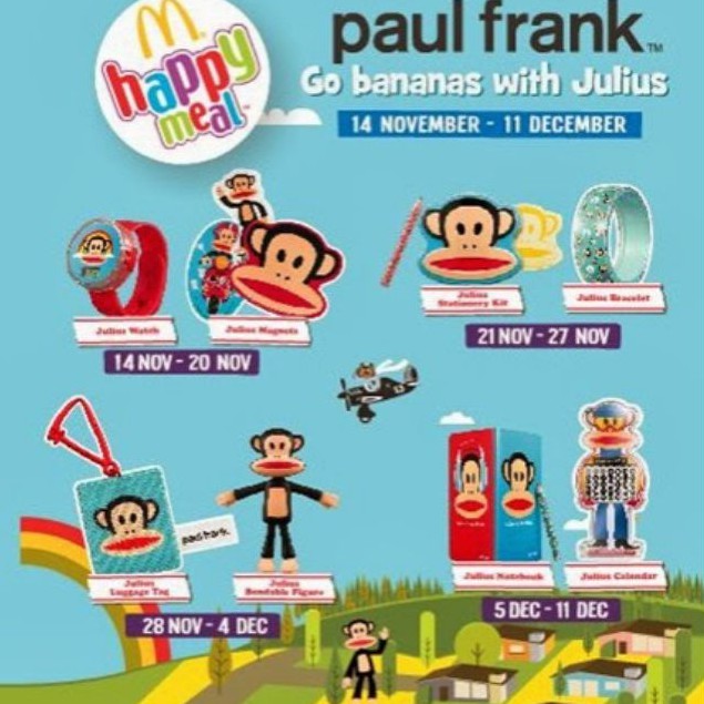 Paul Frank Go Bananas With Julius Monkey Series Mcdonald's Mcdonalds ...