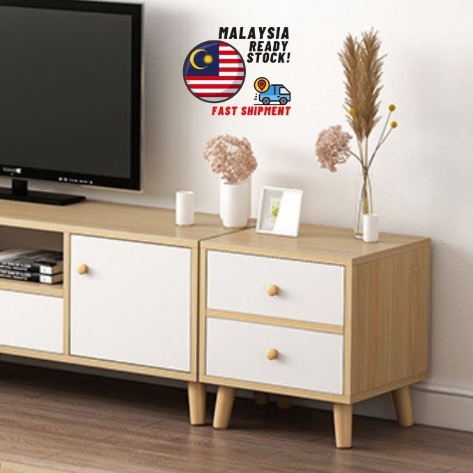 2 Drawer Side Table End Table Meja Sisi Tea Table Side Cabinet ...
