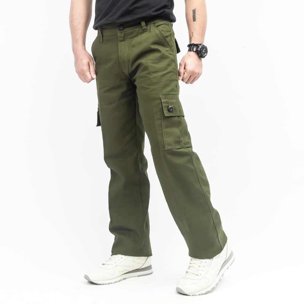 Gizmo Regular Long Cargo Pants Green Army | Shopee Malaysia