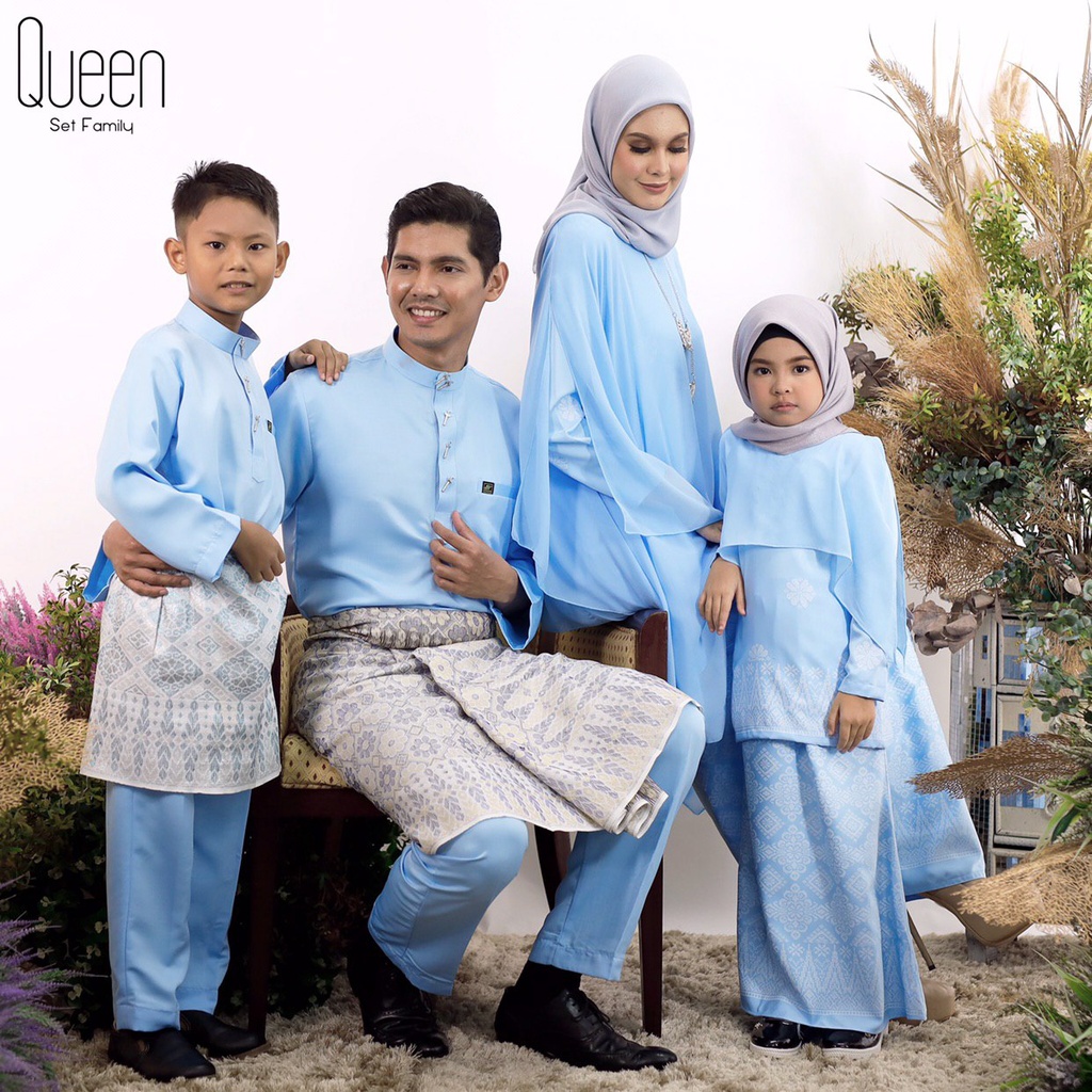 Set Family BAJU Kurung Moden Queen Baby Blue | BAJU KURUNG SONGKET ...