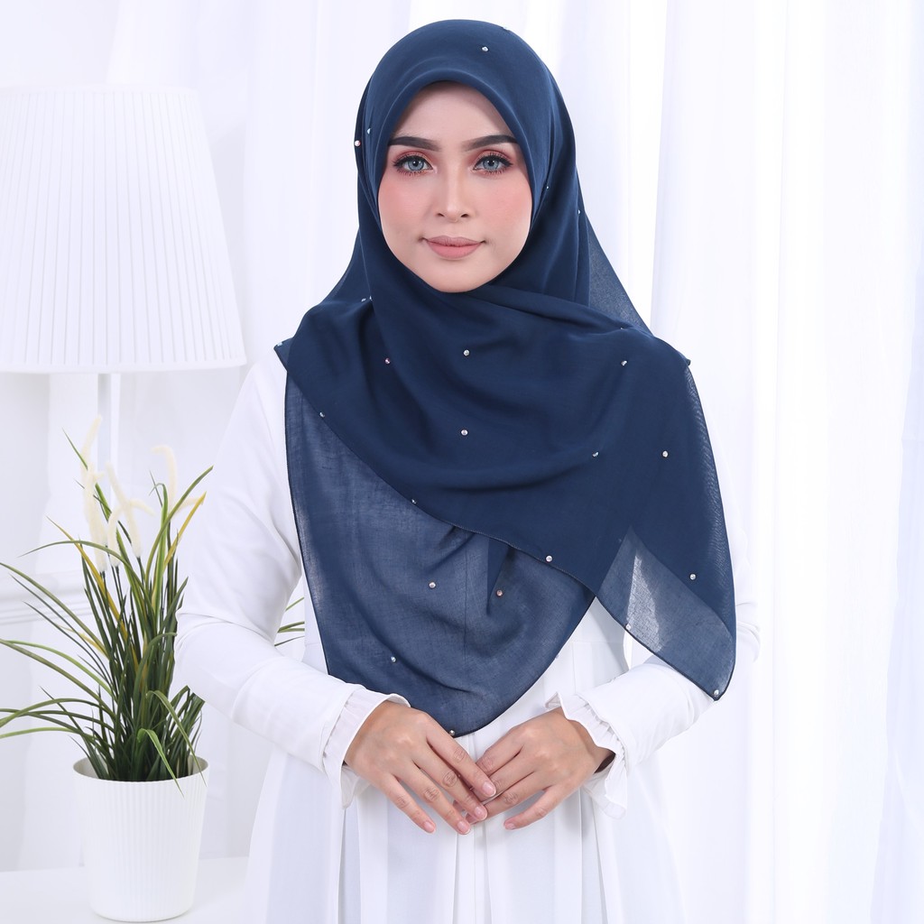 Tudung Raya Bawal Batu Tabur (Hitam & Putih) Bidang 45 - Kain Cotton ...