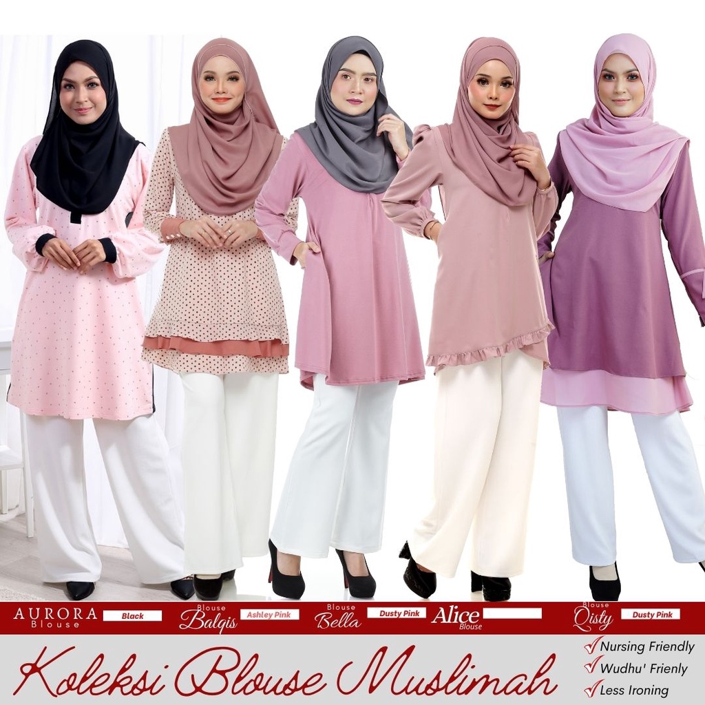 Blouse Tunik Dusty Pink Soft PInk Pastel Long Sleeve Wuduk` Nursing ...