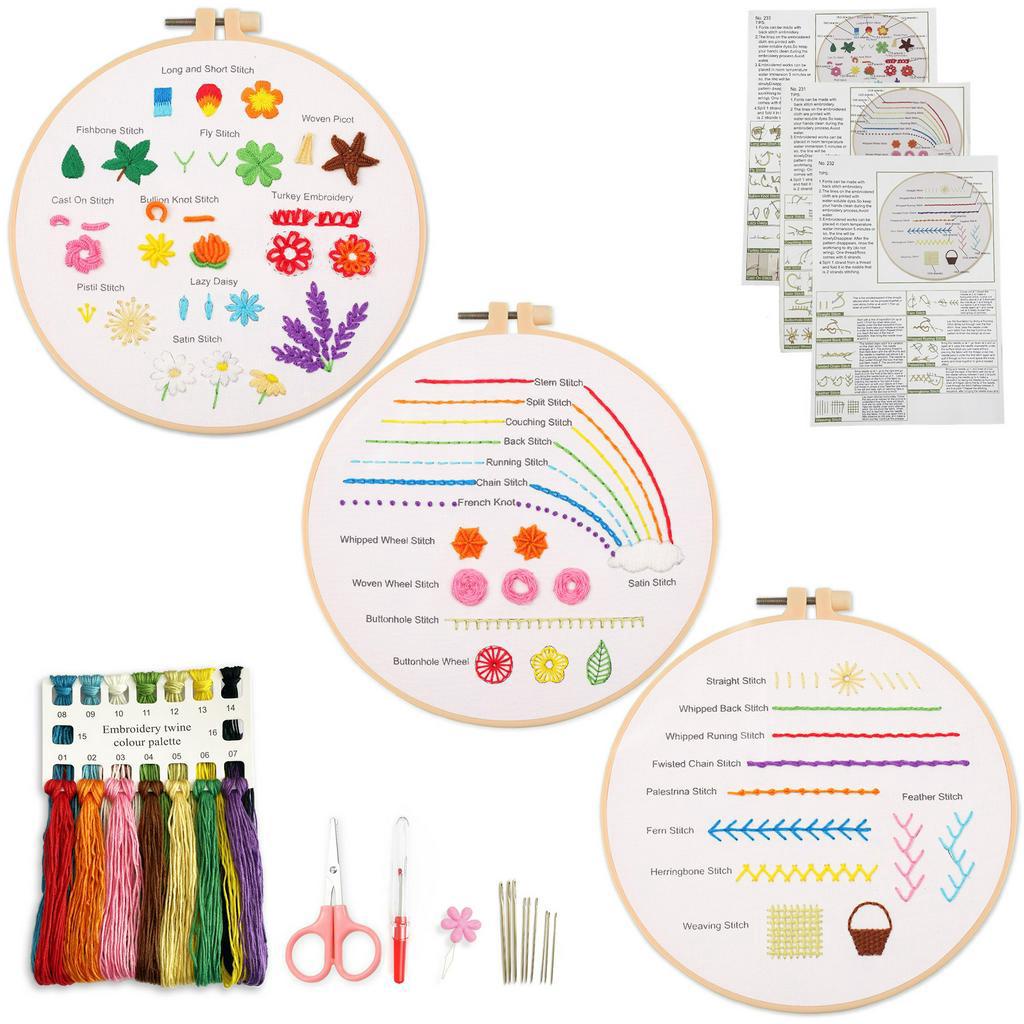 Embroidery Beginners Stitch Practice kit, 3 Embroidery Starter Kits ...