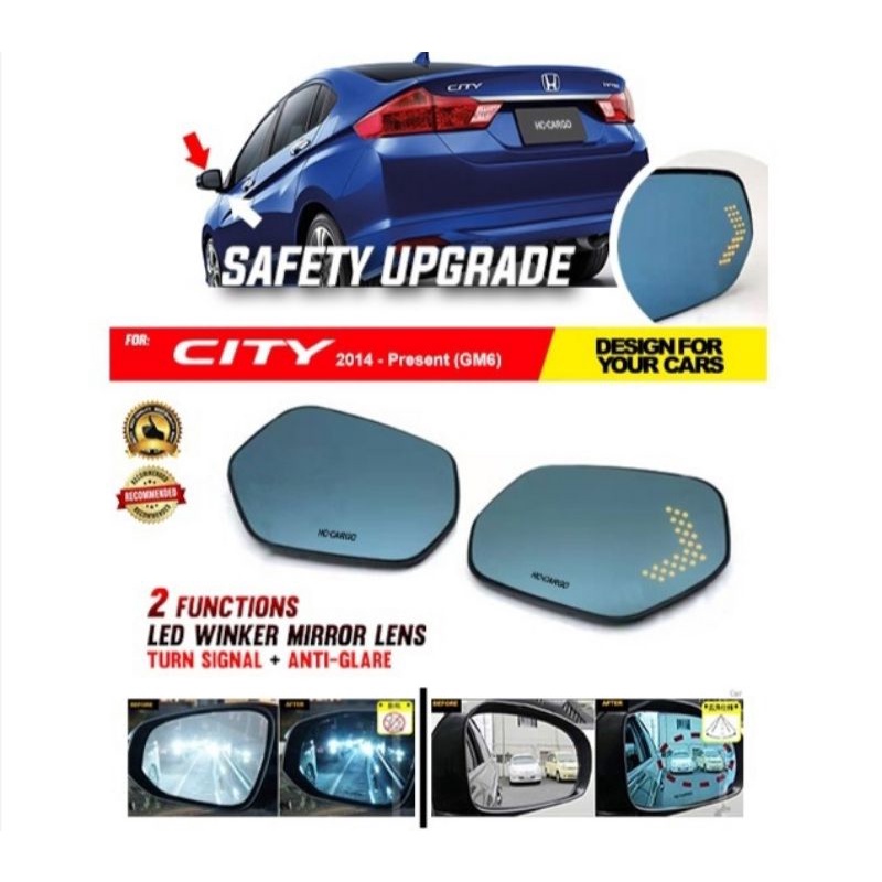Honda City GM6 T9A 2014-Present LED Winker Mirror Lens Blue Mirror with ...