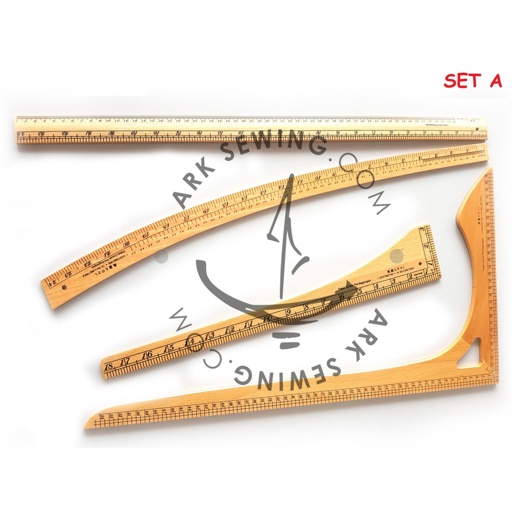 HIGH QUALITY WOODEN TAILORING RULER SET / SET PEMBARIS JAHITAN KAYU ...