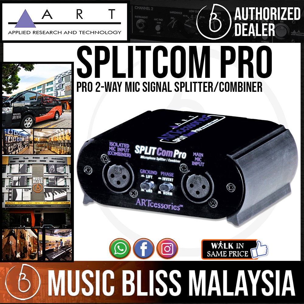 ART SPLITCom Pro 2-way Mic Signal Splitter/Combiner with Phase Invert ...