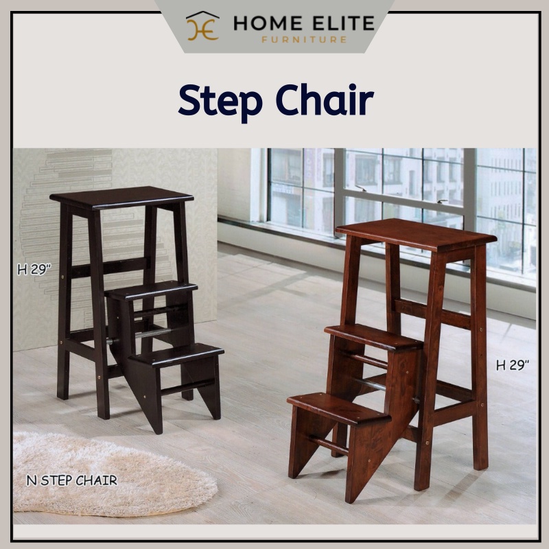 Home Elite: Full Solid Wood Step Chair / Foldable Step Stool / Ladder ...