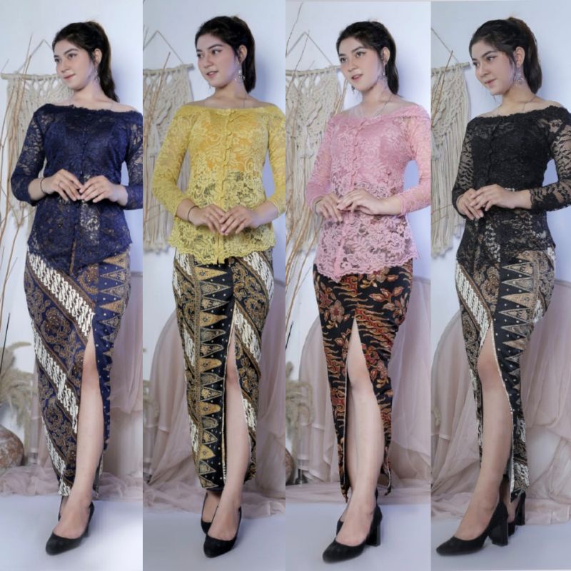 READY STOCK 🇲🇾 Set Alya Sabrina Bahan brokat non gliter , bagian leher ...