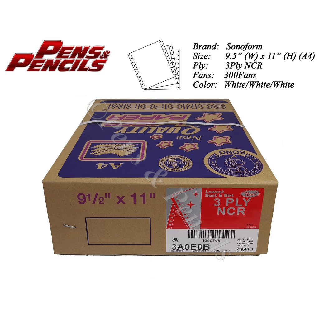 Sonoform 9.5'' X 11'' 3Ply NCR Computer Form / Computer Paper 300Fans ...