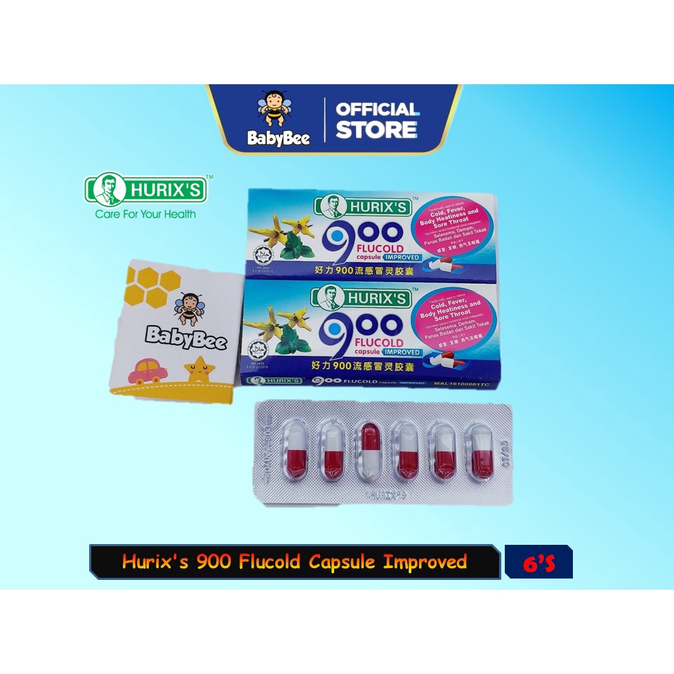 Hurix's 900 Flucold Capsule Cold Body Heatiness Sore Throat (6's ...
