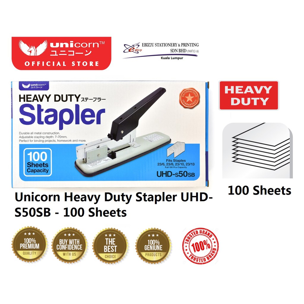 Unicorn Heavy Duty Stapler UHD-S50SB - 100 Sheets (alat pengokot, kawat ...