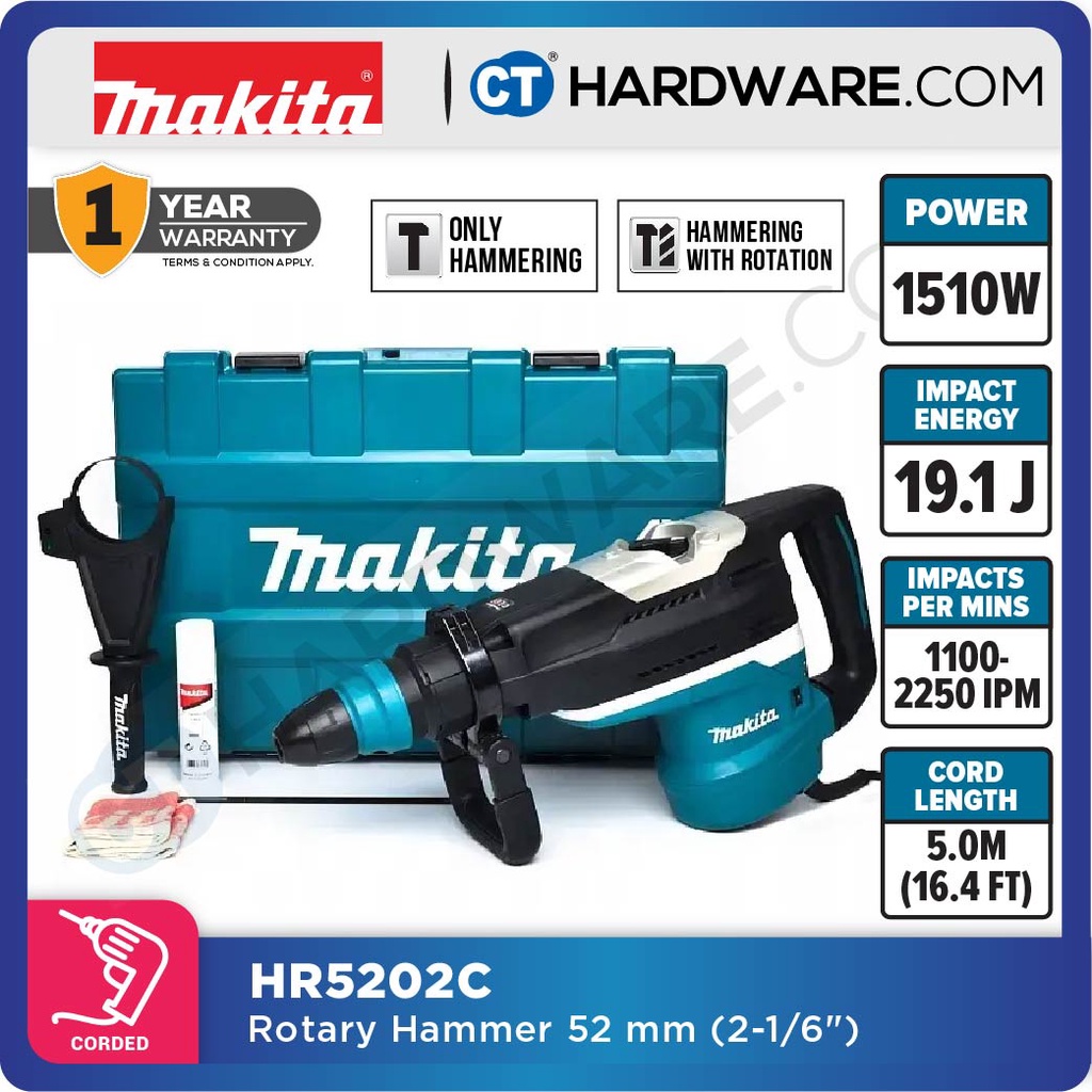 MAKITA HR5202C CORDED ROTARY HAMMER 52MM ( 2-1/16" ) | 1510W | Shopee ...