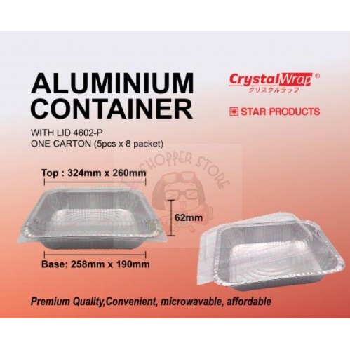 (5pack)4602 Star Product Aluminium Foil Tray With Lid 3700ml Medium ...