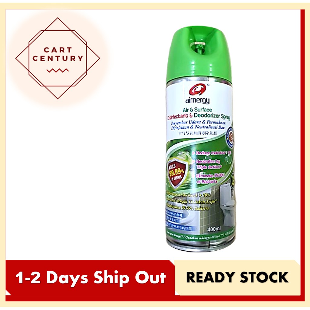 AIRNERGY AIR & SURFACE DISINFECTANT & DEODORIZER SPRAY 400ml- KILLS 99. ...