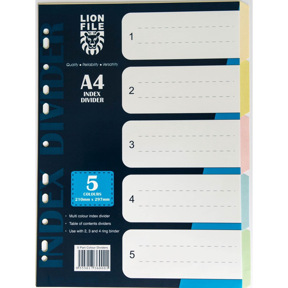 File A4 Index Divider Filing Separator Paper and Plastic 10 Colors / 5 ...