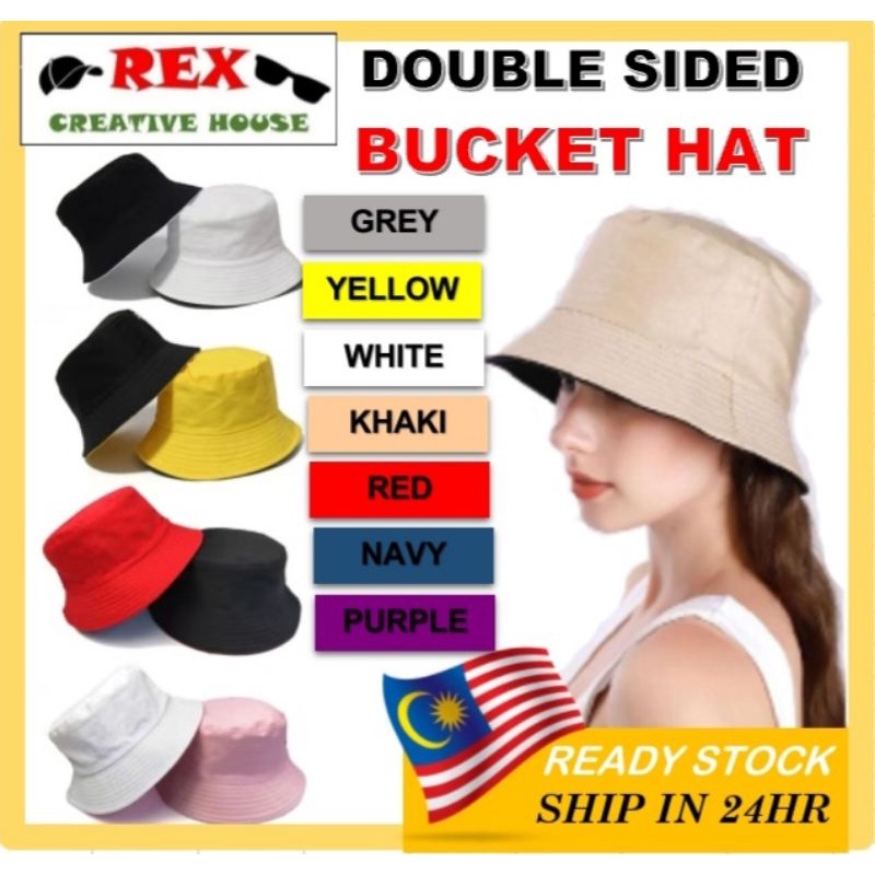 【READY STOCK AT MALAYSIA】Double-Sided FULL BLACK Fisherman Hat Two ...
