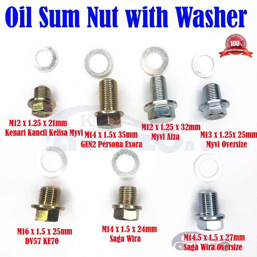 OIL SUM NUT PLUG WITH WASHER (Nut Tangki Minyak Hitam) Saga Gen2 Kancil ...