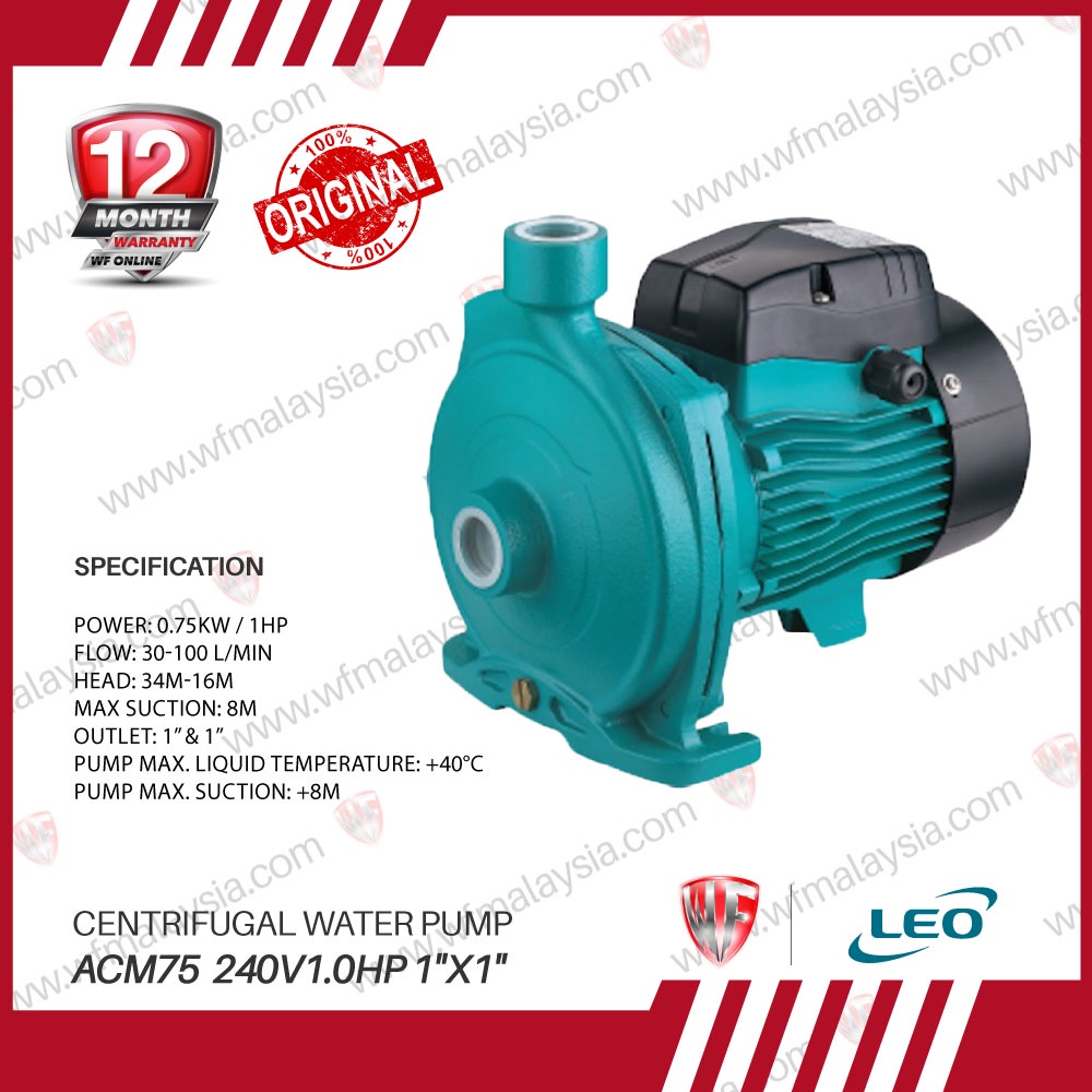 LEO ACM75 240V 0.75kW 1.0HP 1''x1'' Centrifugal Water Pump ACM 75 (1 years warranty) | Shopee ...