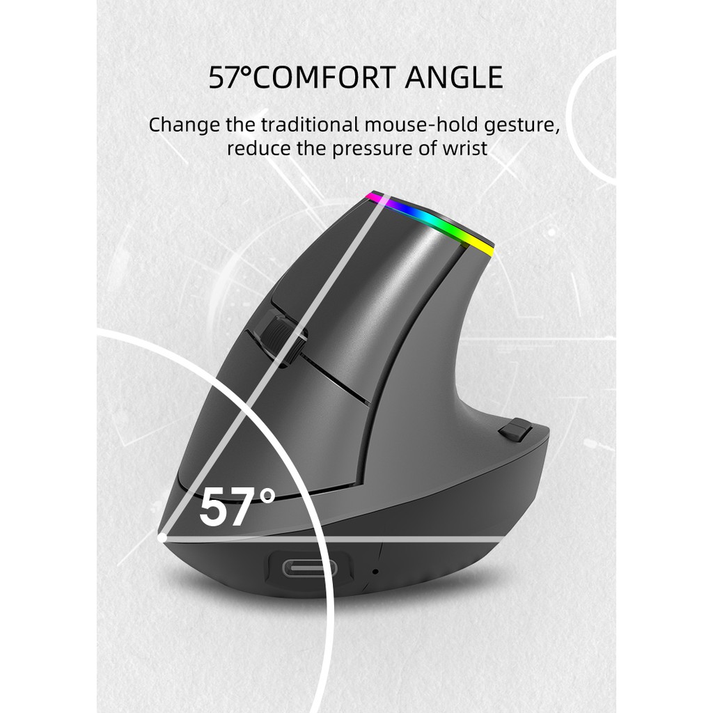 Delux M618DB Ergonomic Vertical Mouse Wireless 2.4GHz BT 4.0 Rechargeable Battery 2400DPI ...