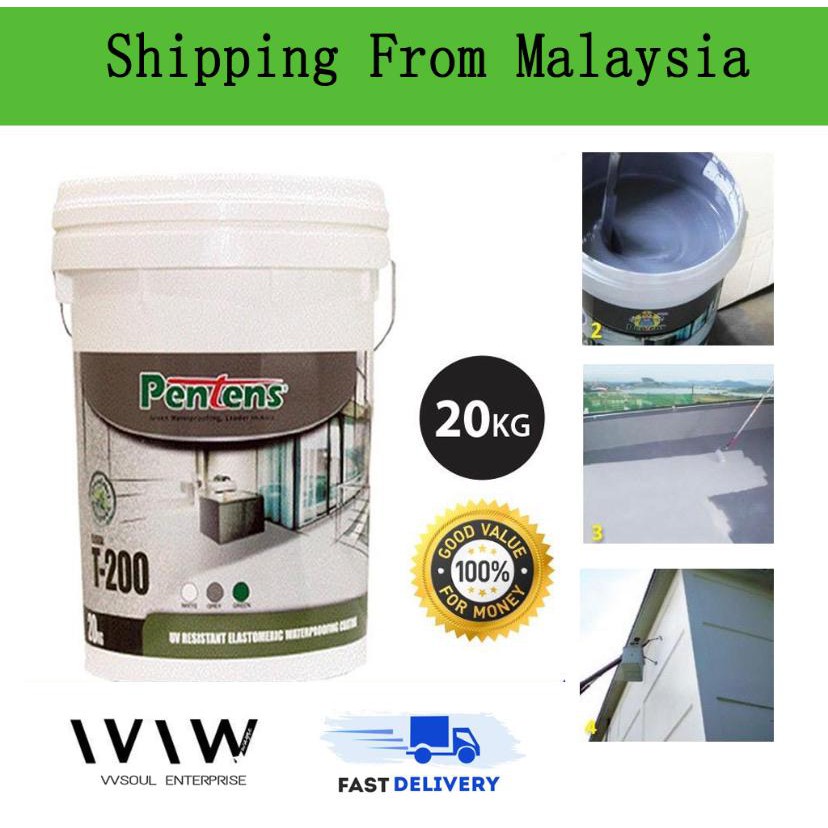 READY STOCK /PENTENS T-200/5KG /20KG/WATERPROOFING COATING/UV RESISTANT ELASTOMERIC | Shopee ...