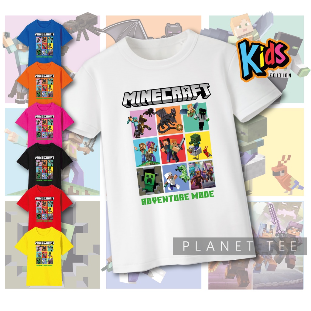 Minecraft Boy Girl Adventure Mode Cotton 100% Tshirt Kids Cartoon Baju ...
