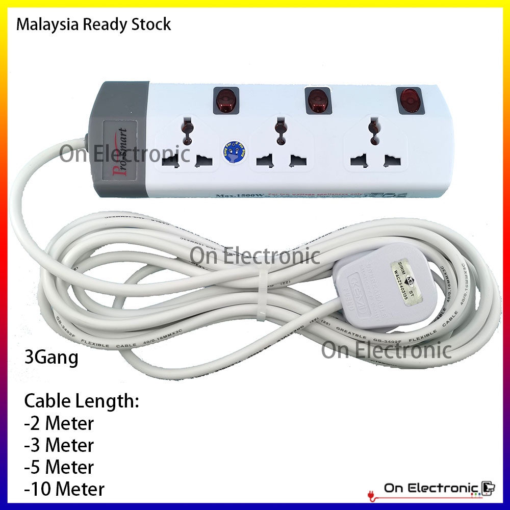 Universal Socket Multi Extension Trailing Socket Extension Plug 3Gang ...