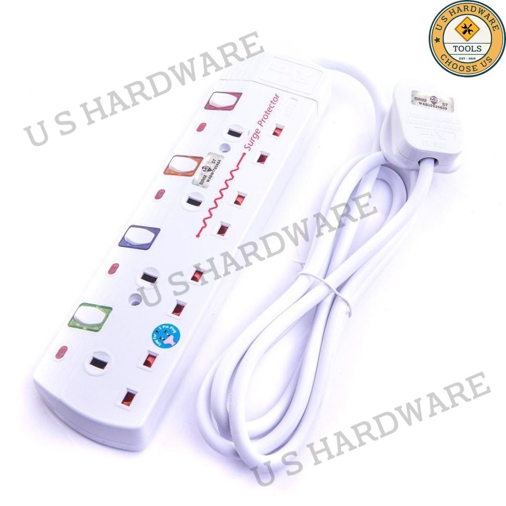 [sirim]white Series 4 Way Surge Protector Sleek Portable Extension Socket Trailing Socket