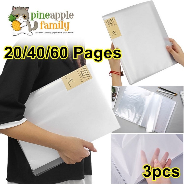 3pcs 20/40/60 Pages A4 Transparent Folder Document Paper Notebook Cover ...