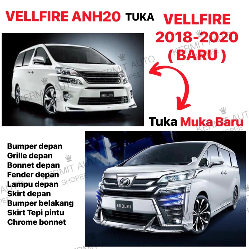 VELLFIRE BODYKIT 08-12 to 18-2020 BUMPER GRILLE SKIRT PANEL BONNET ...