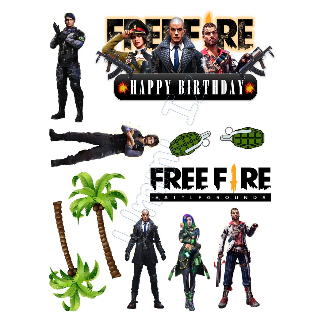 Happy Birthday Topper Cake Cartoon FREE FIRE (CUSTOM NAME) | Shopee ...