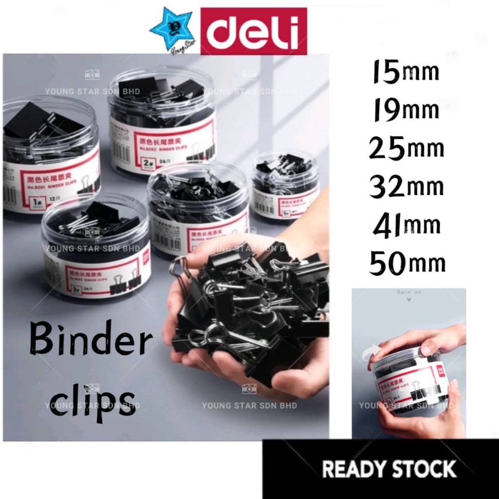 Deli Black Binder Clips Strong Holding Power ( 15,19,25,32,41,50mm ...