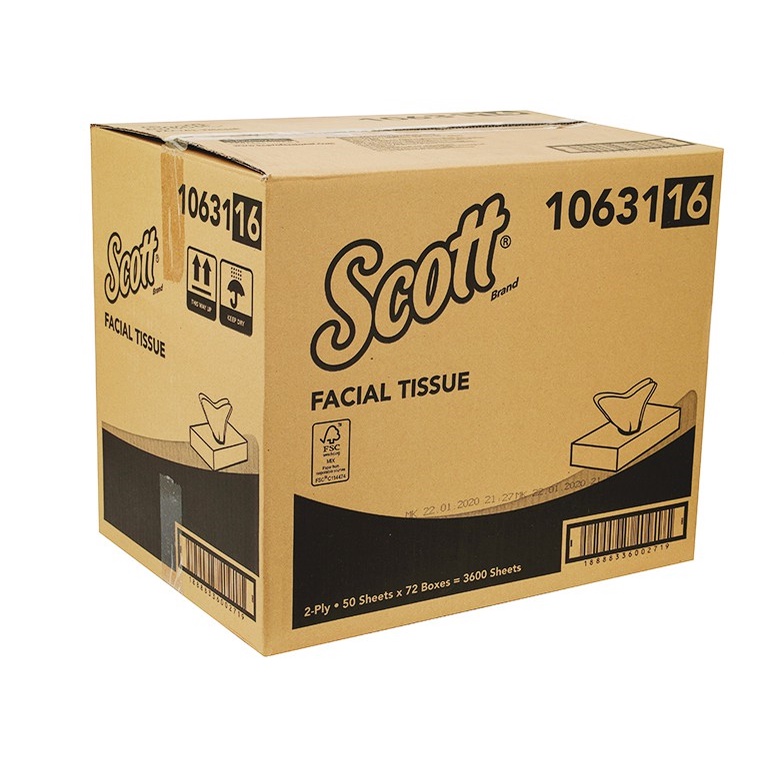 (Carton) Scott® Facial Tissue Flat 10631, 2-Ply ( 72 boxes x 50 sheets ...