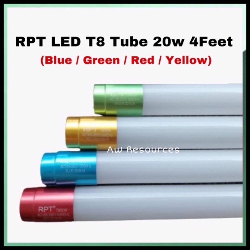 20w 4ft LED T8 Colour Tube (Red/Yellow/Blue/Green) (Mix Colour 4pcs) | Shopee Malaysia
