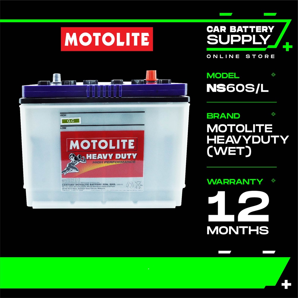 NS60S | NS60LS | NS60 | MOTOLITE HEAVY DUTY WET | Bateri Kereta Car Battery | Saga Wira Waja ...