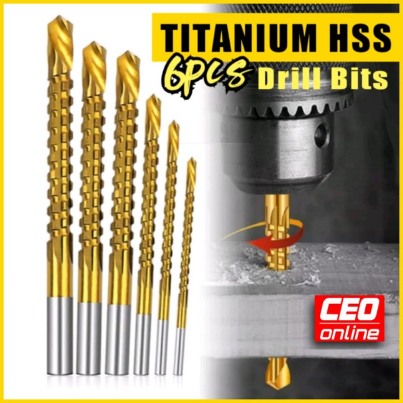 CEO 🇲🇾 6Pcs Titanium Coated HSS Drill Bit Set Spiral Screw Metric ...