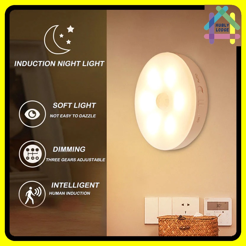 MOTION SENSOR LED LIGHT ROUND RECHARGEABLE SENSOR GERAK SENSOR ...