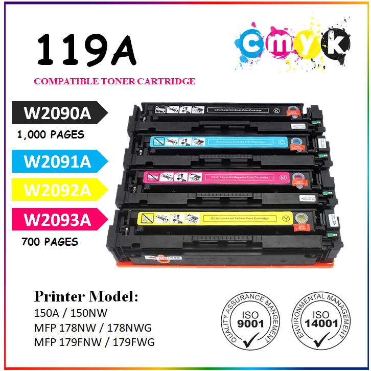 HP 119A 2090 Compatible Toner CMYK W2090A W2091A W2092A W2093A for 150a ...