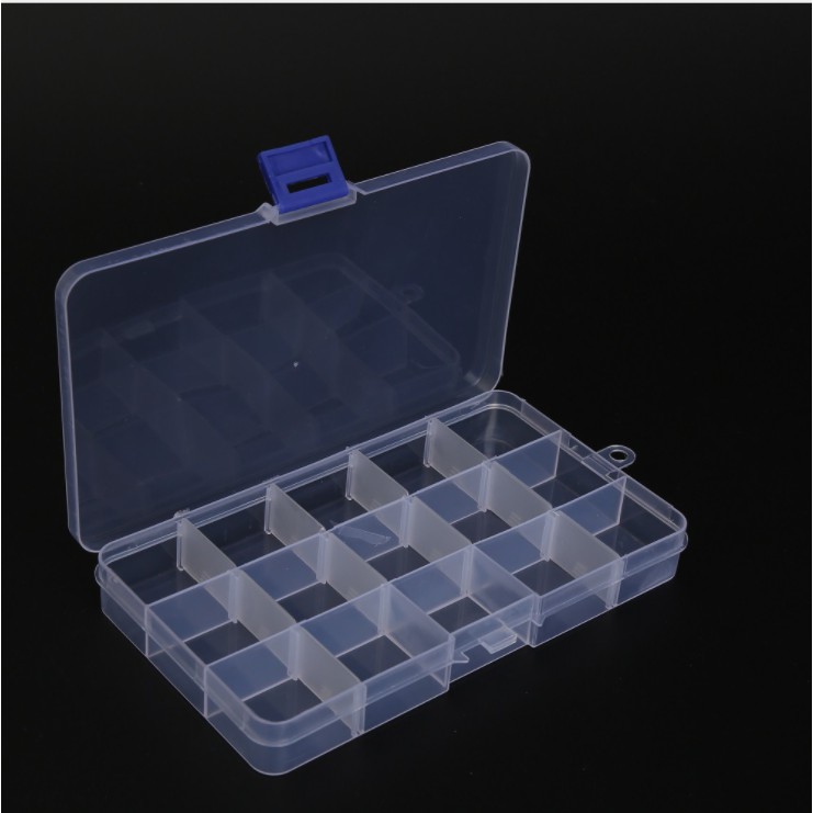 15-compartment clear plastic box with lid for electronic jewelry ...
