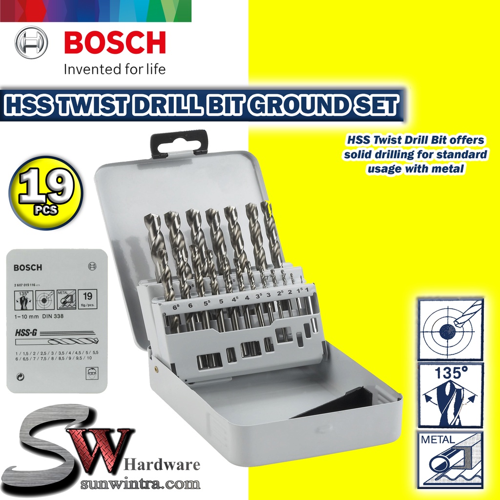 BOSCH 19pcs HSS-G DIN 338 1-10mm Different Size HSS Drill Bit Set #2607019116 | Shopee Malaysia