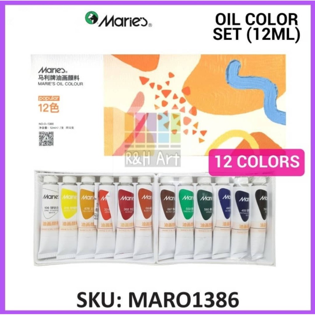 MARIE'S Oil Paint Colour Set 12/18/24 (12ml/Tube) | Shopee Malaysia