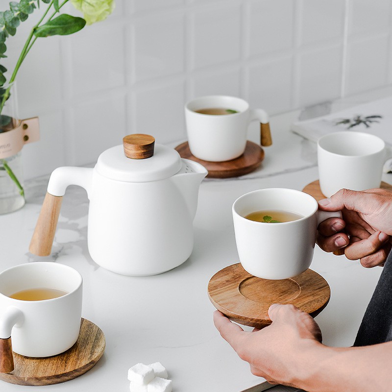 Nordic Ceramic Tea Pot & Tea Cup / Wooden Handle / Tea Set | Shopee ...