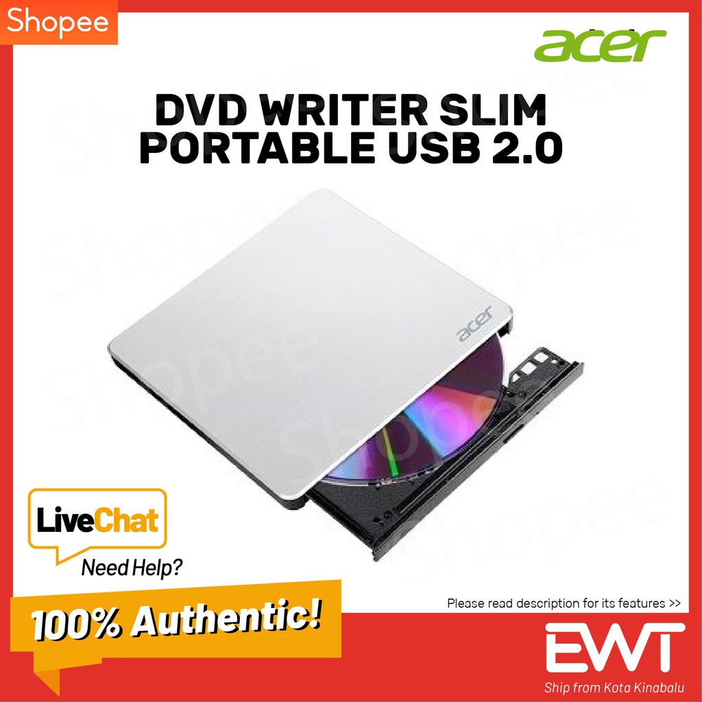 Acer USB 2.0 Portable DVD Writer Silver Slim AOD610 100% GENUINE ...