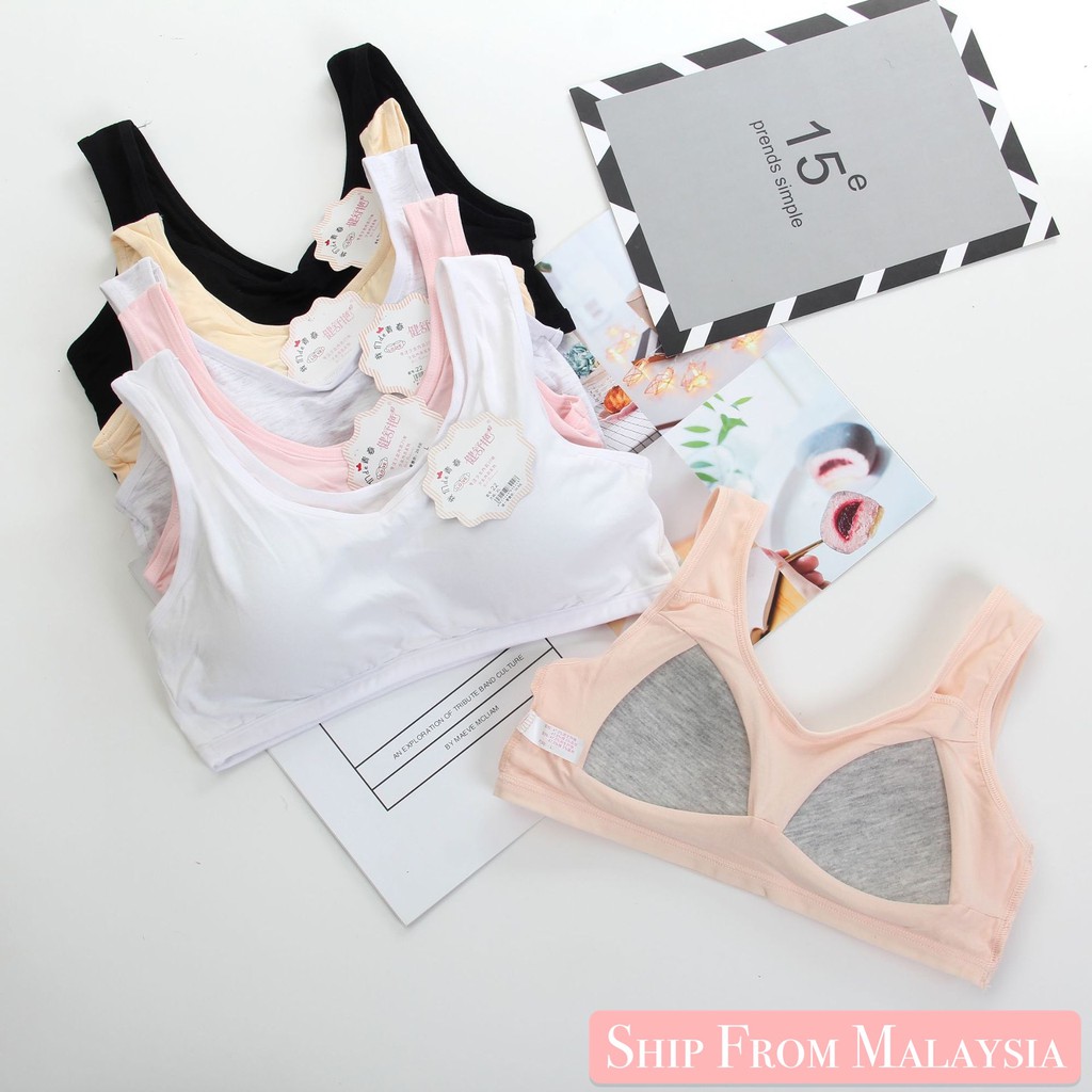 [Local Ready Stock] Girls Basic Sporty Cotton Padded Teenager Bralette ...