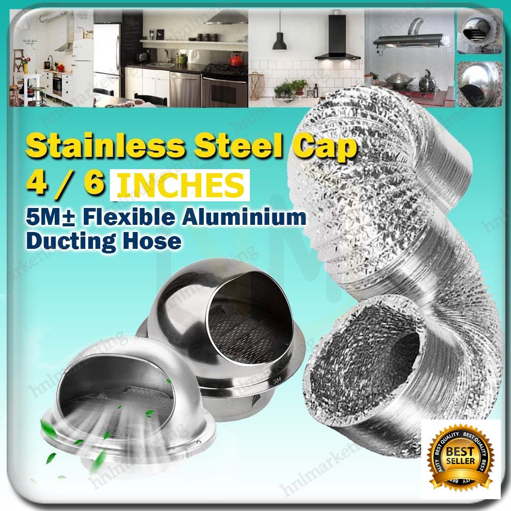 FLEXIBLE ALUMINIUM 4" 6" INCHES HOSE CAP COVER FOR COOKER HOOD EXSHAUST ...