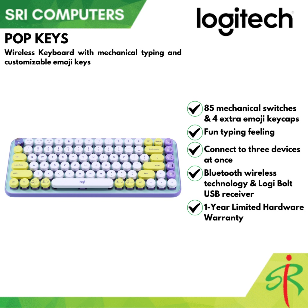 Logitech POP Keys Mechanical Wireless Keyboard with Customizable Emoji Keys (1-YEAR WARRANTY ...
