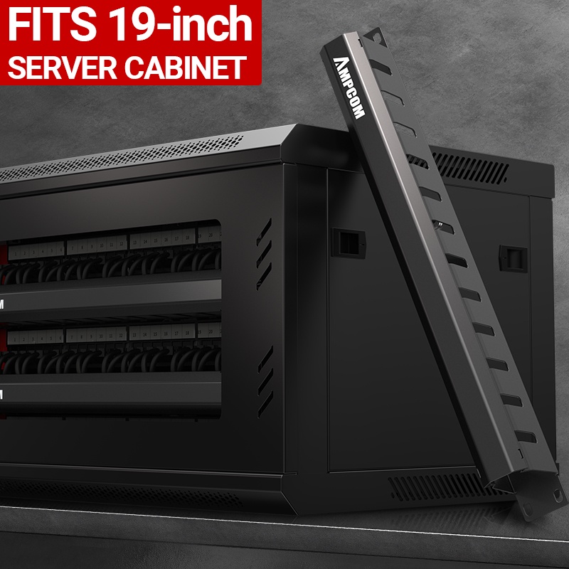 AMPCOM Vertical Cable Manager 1U Horizontal Mount Server Rack 12/24 ...