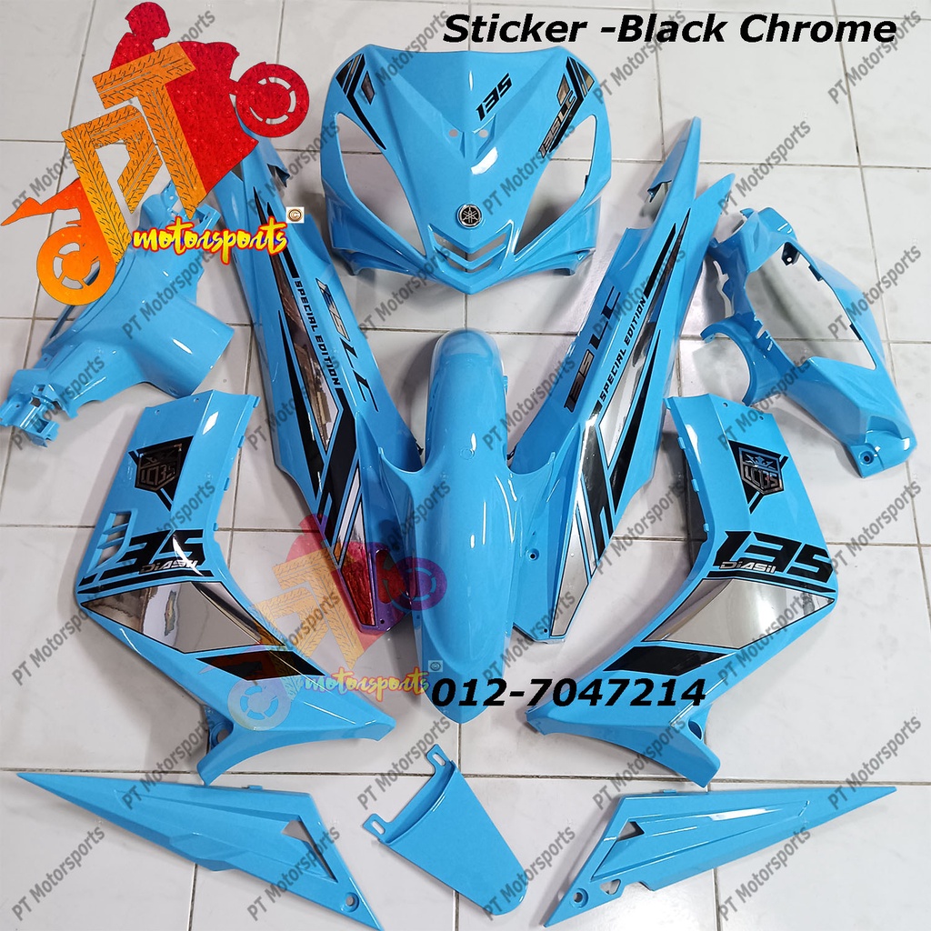 Yamaha LC 135 V1 Sky Blue Cerah Cover Set Sticker Pelangi Carbon Chorme ...