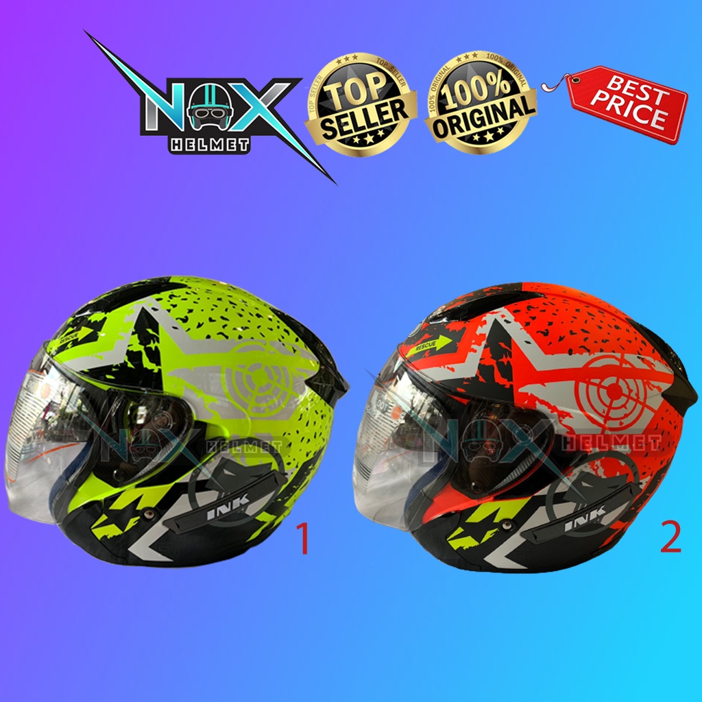 Ink METRO 2 Super Fluo Motif 3 ORIGINAL Halfface Helmet (2kg Postage ...